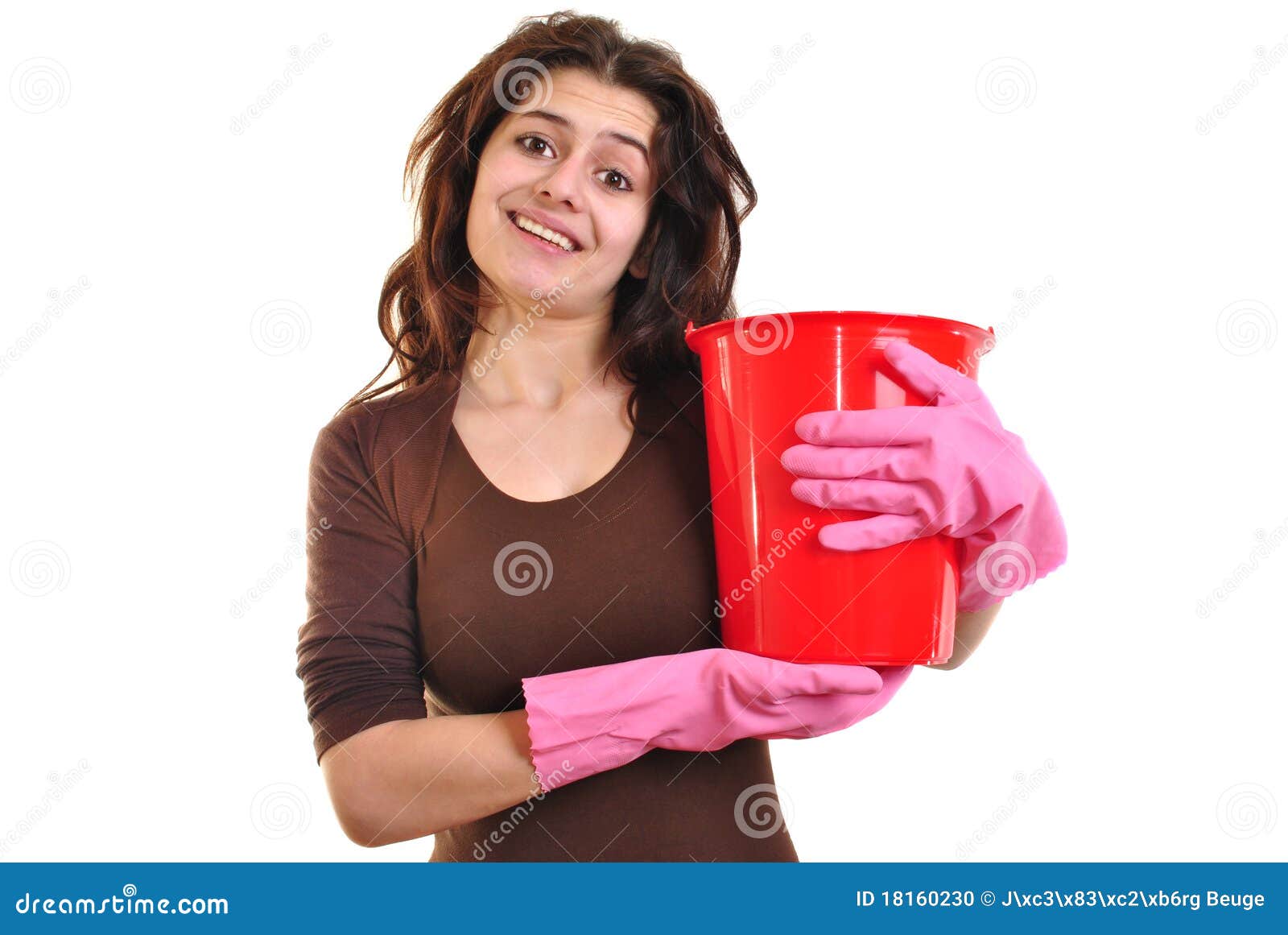 Young Woman with a Bucket and Gloves Stock Photo - Image of girl ...