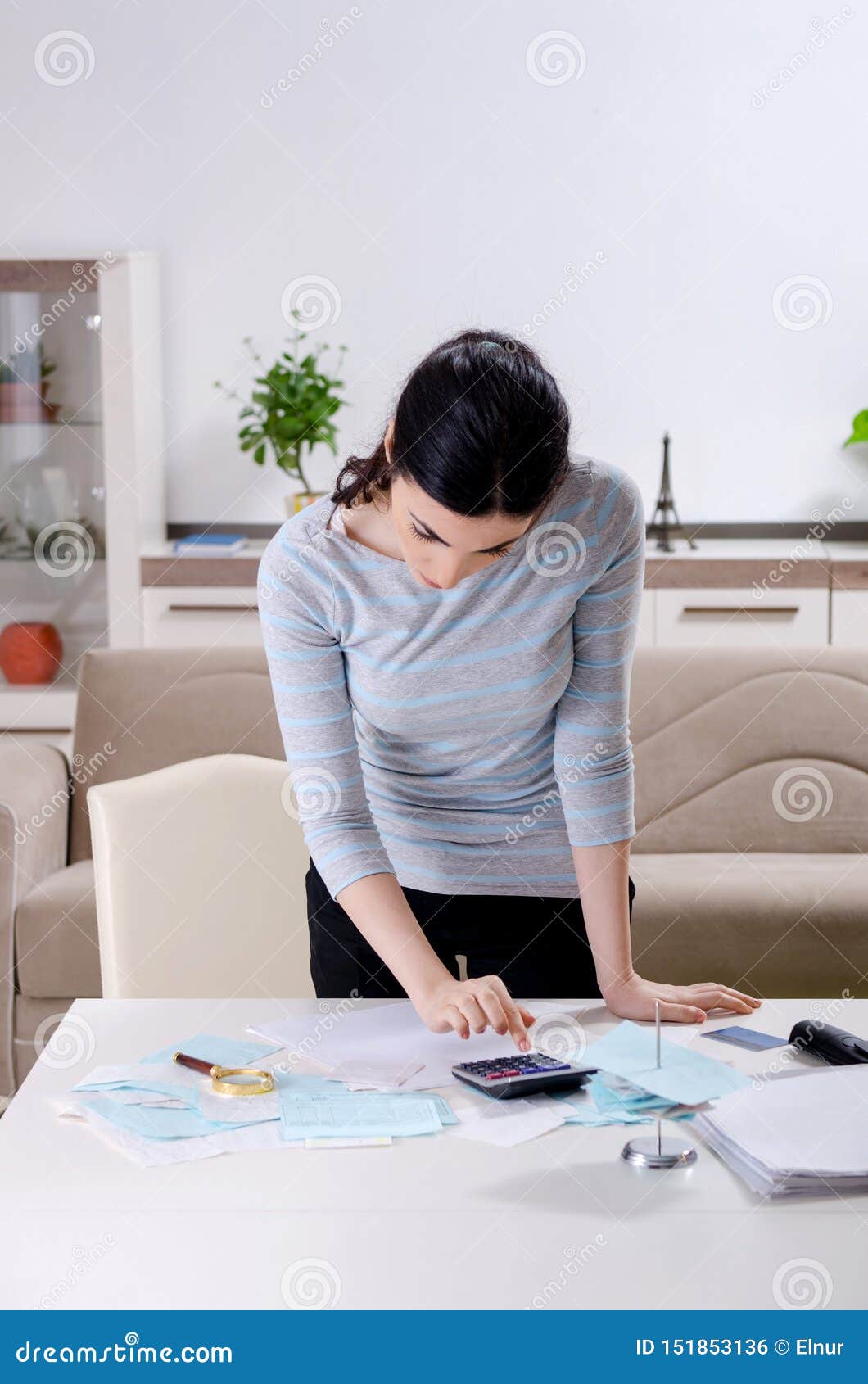 Young Woman in Budget Planning Concept Stock Photo - Image of budget ...