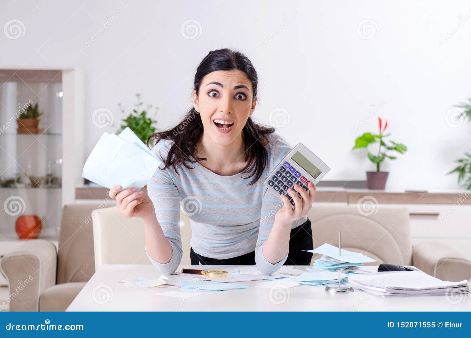 Young Woman in Budget Planning Concept Stock Image - Image of deficit ...