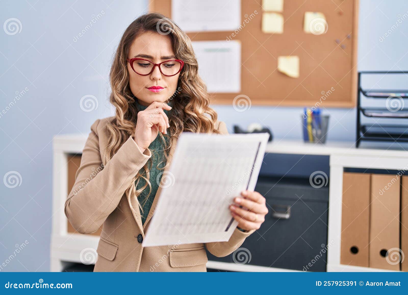 Young Woman Business Worker Reading Document at Office Stock Image ... Young Woman Business Worker Reading Document at Office Stock Image ...