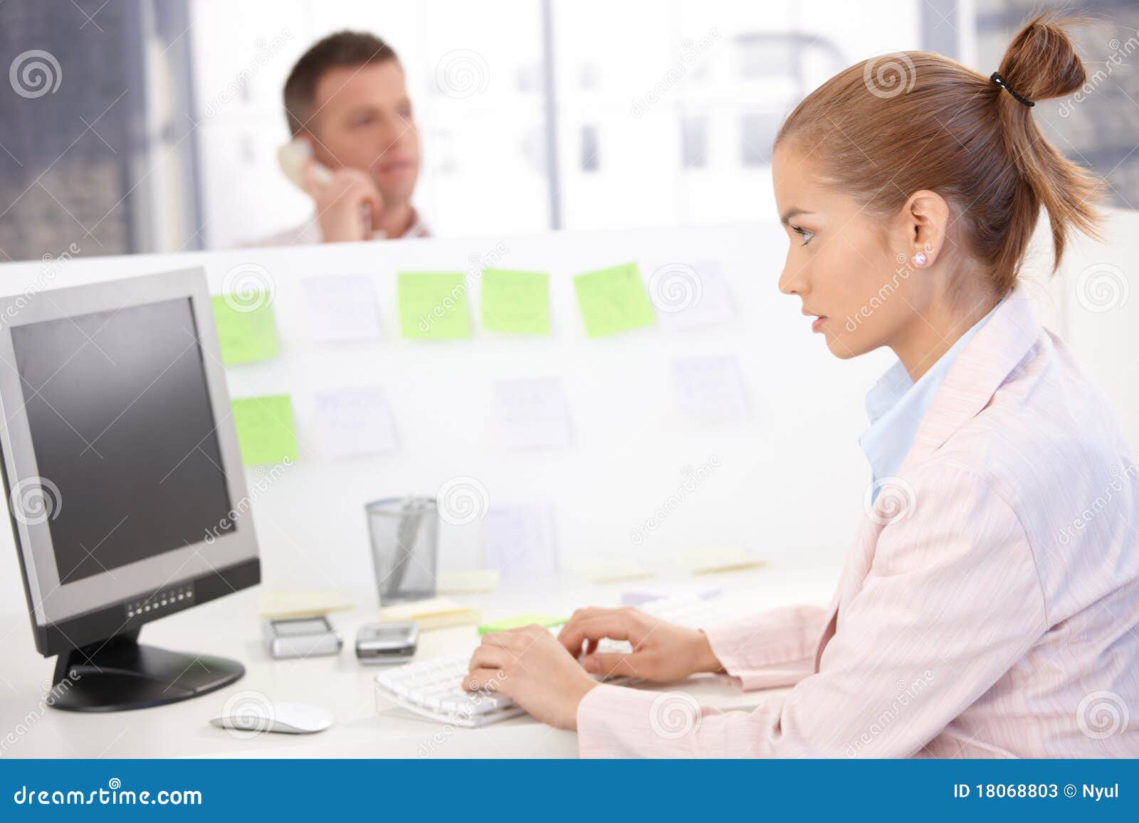 Young Woman Busy in Office Using Computer Stock Image - Image of ...
