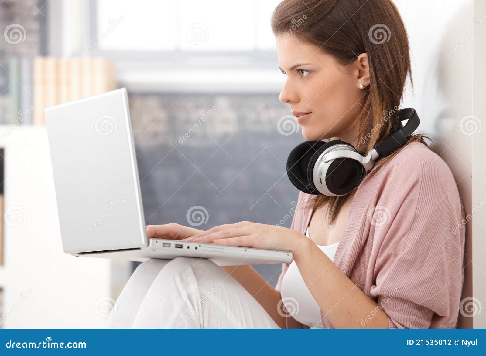 Young Woman Busy Using Laptop Stock Photo - Image of computer, color ...