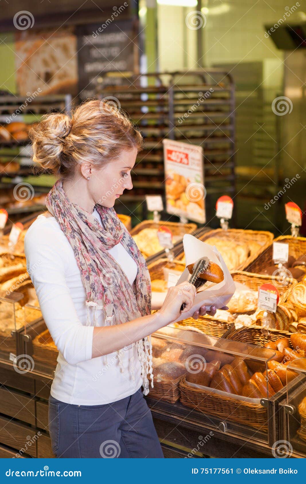 Young Woman Buying Fresh Bread Stock Image - Image of healthy, female ...