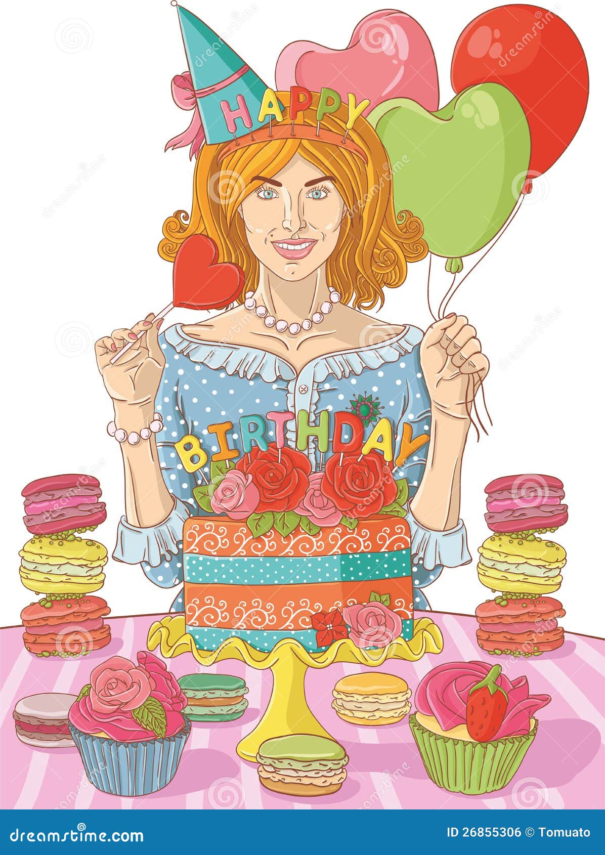 Young woman with cake stock vector. Illustration of female - 26855306