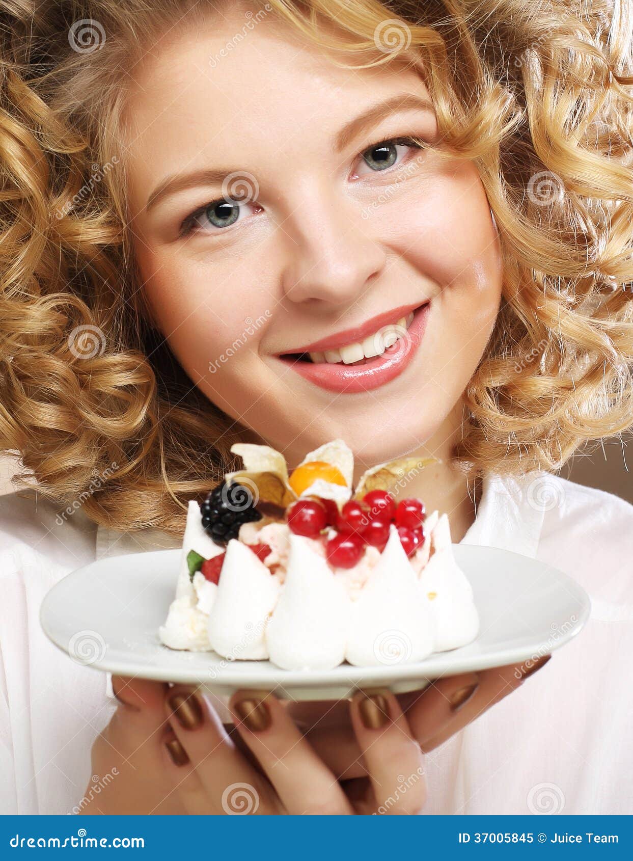 Young woman with a cake stock image. Image of party, cream - 37005845