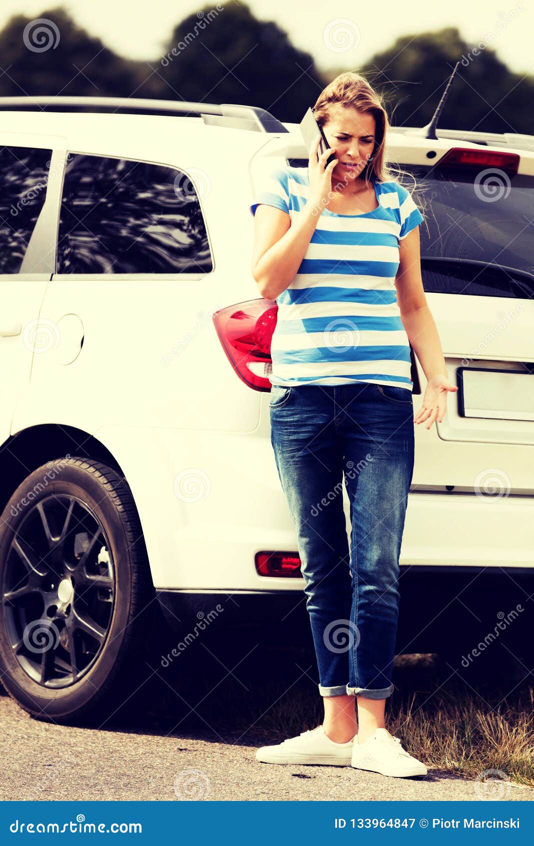 Young Woman Calling for Help Stock Image - Image of adult, driver ...
