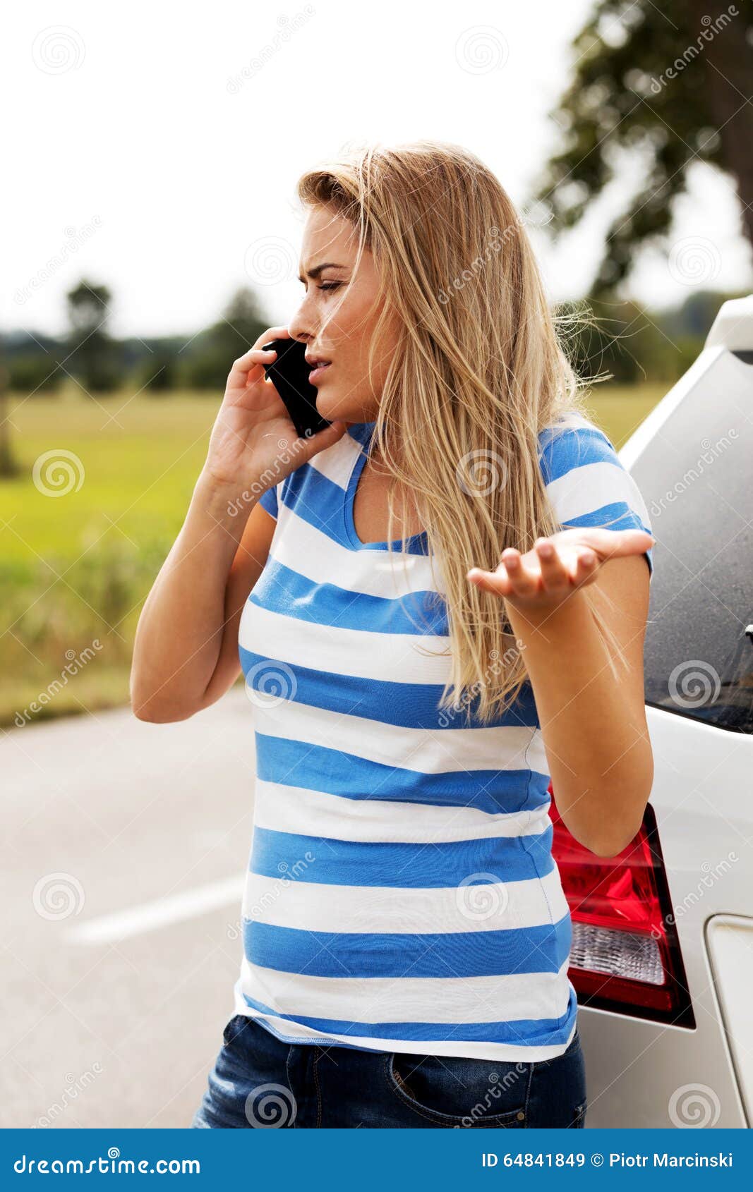 Young Woman Calling for Help Stock Image - Image of field, auto: 64841849