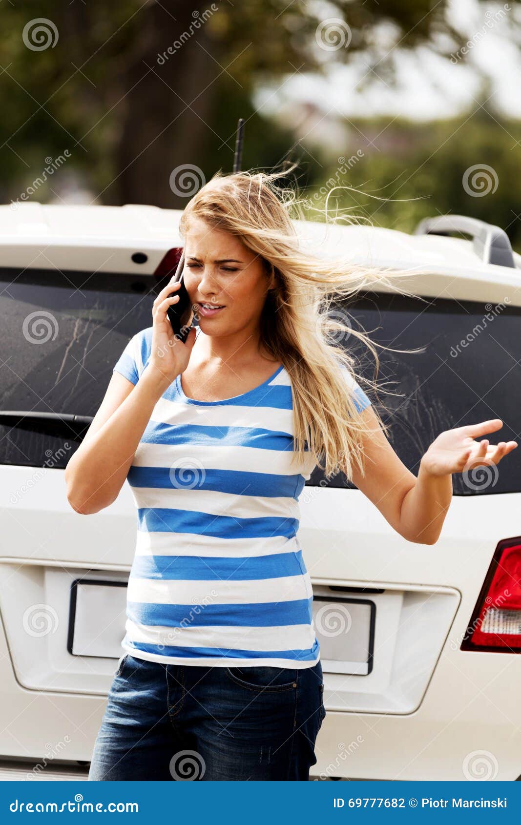 Young Woman Calling for Help Stock Photo - Image of breakdown, accident ...