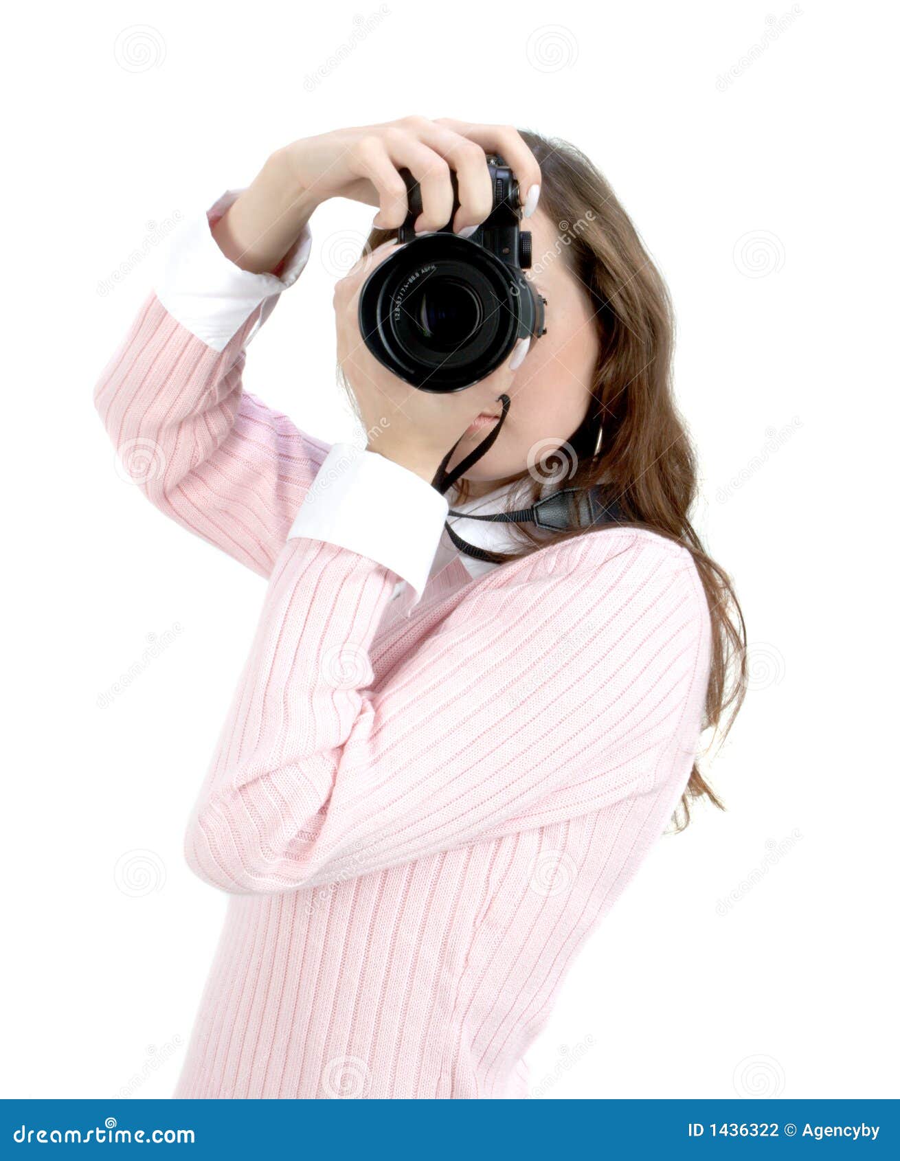 Young woman with camera stock photo. Image of isolated - 1436322