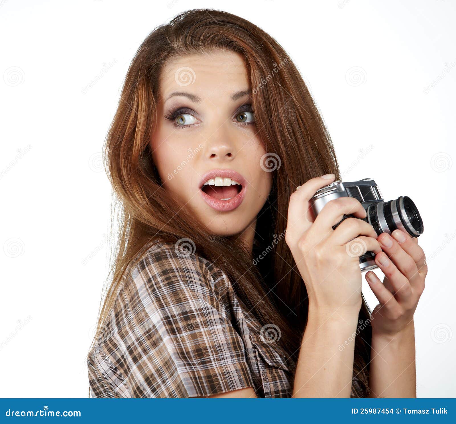 Young woman with camera. stock photo. Image of shutter - 25987454