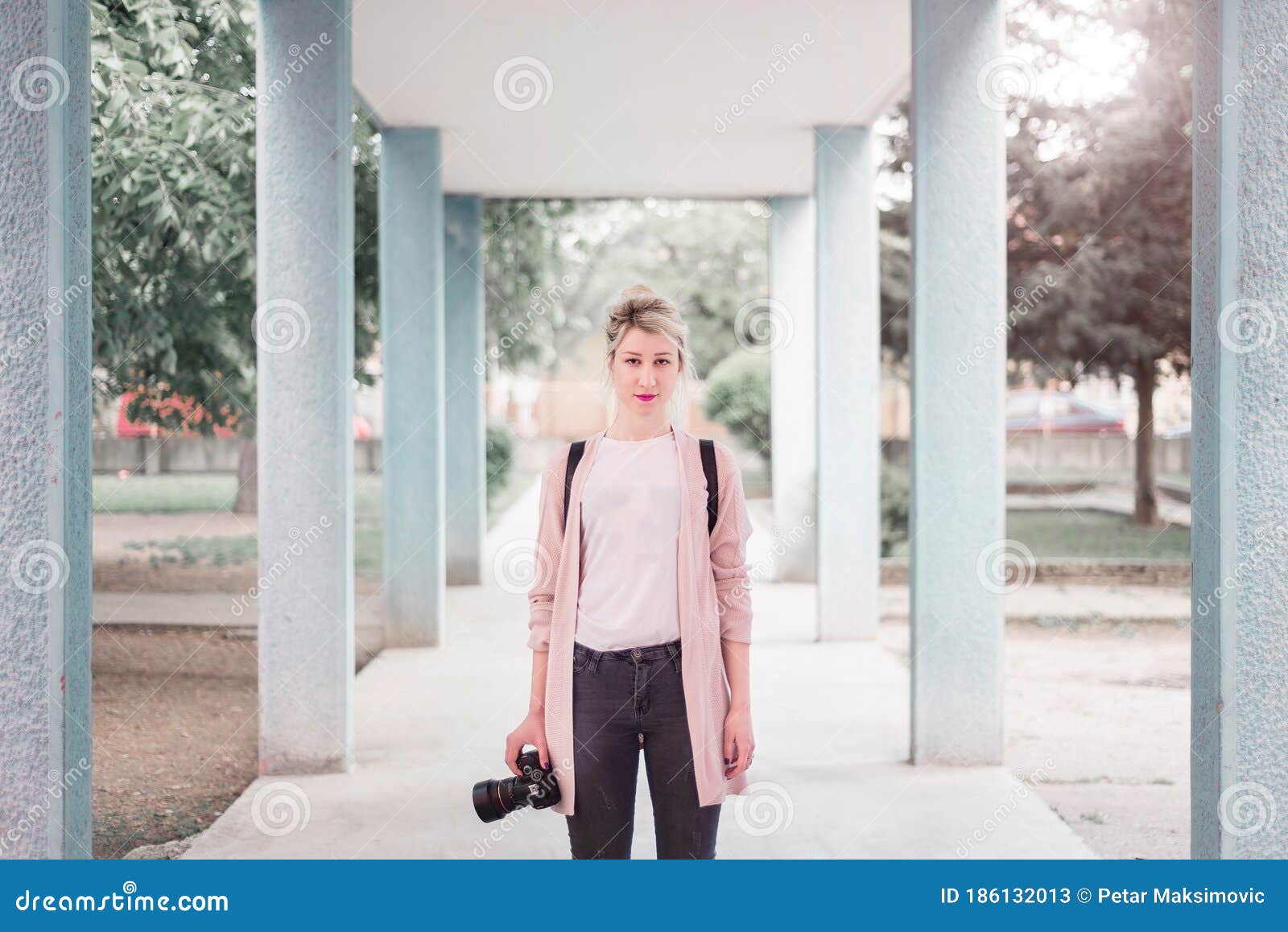 Young Woman with Camera Portrait Stock Image - Image of enjoy, lens ...