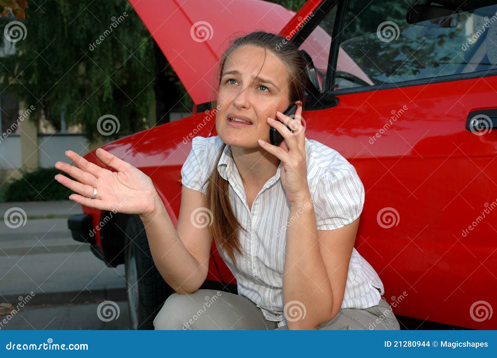 Young Woman with Car Problems Stock Photo - Image of repairing, mobile ...