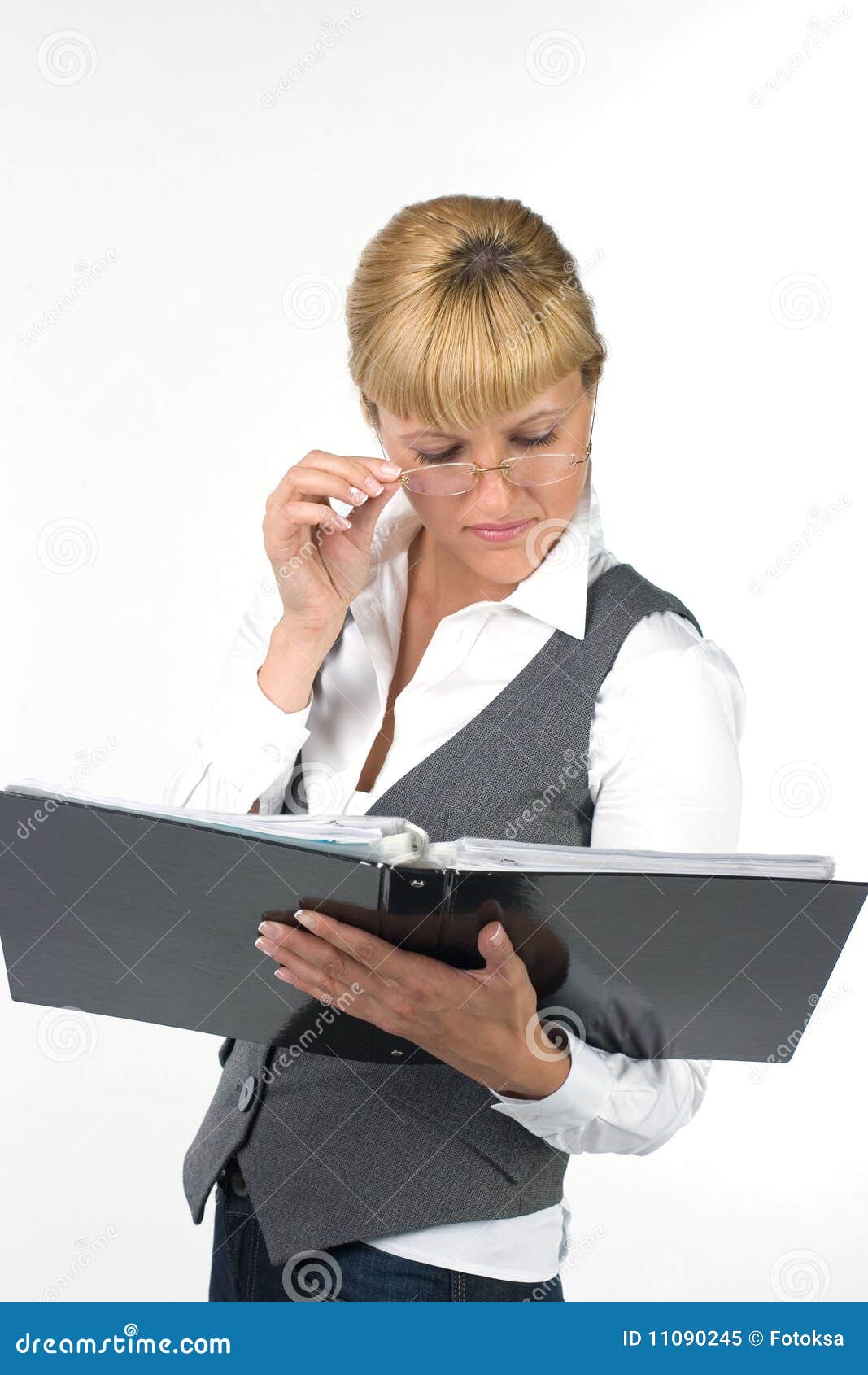 Young Woman Carefully Studying the Documents Stock Image - Image of ...
