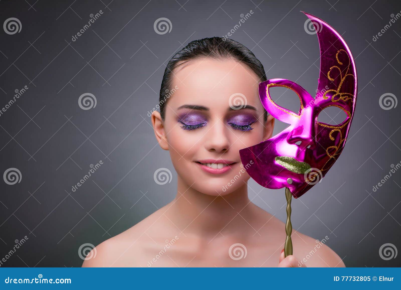 The Young Woman with Carnival Mask Stock Image - Image of disguise ...