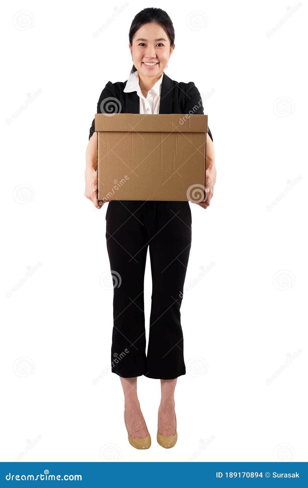 A Young Woman Carrying a Box Stock Photo - Image of packaging, blue ...