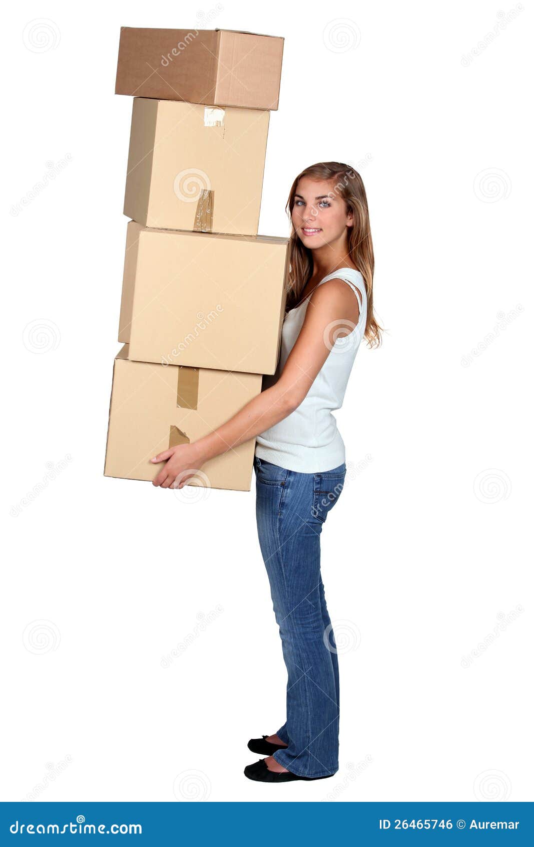Young woman carrying boxes stock photo. Image of flat - 26465746