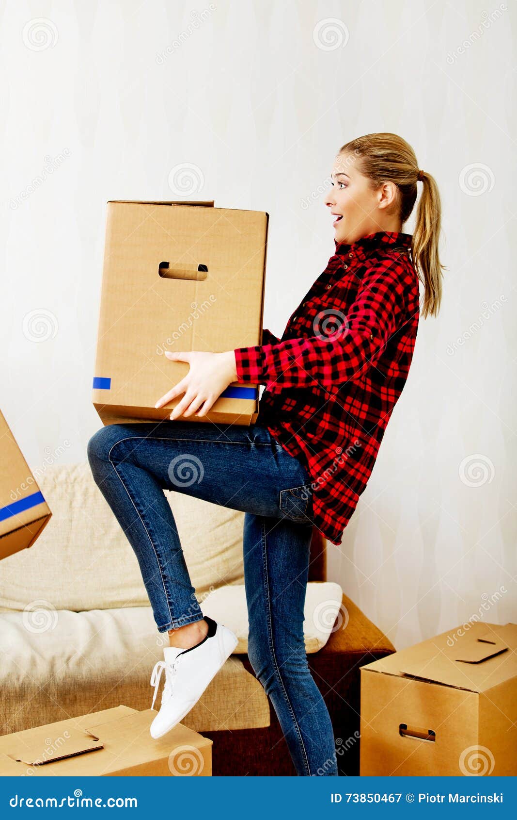 Young Woman Carrying Carton Box Stock Image - Image of homeowner ...
