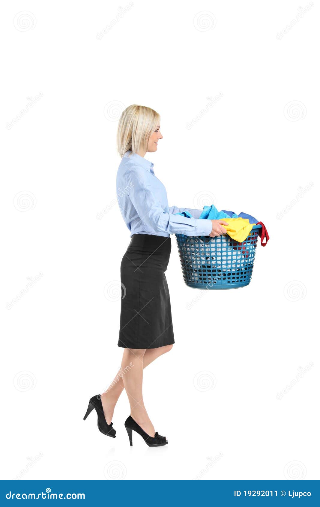 Young Woman Carrying a Laundry Basket Stock Image - Image of background ...