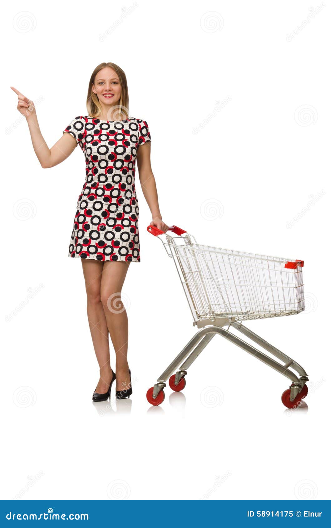 Young Woman with Cart Isolated on White Stock Image - Image of merry ...
