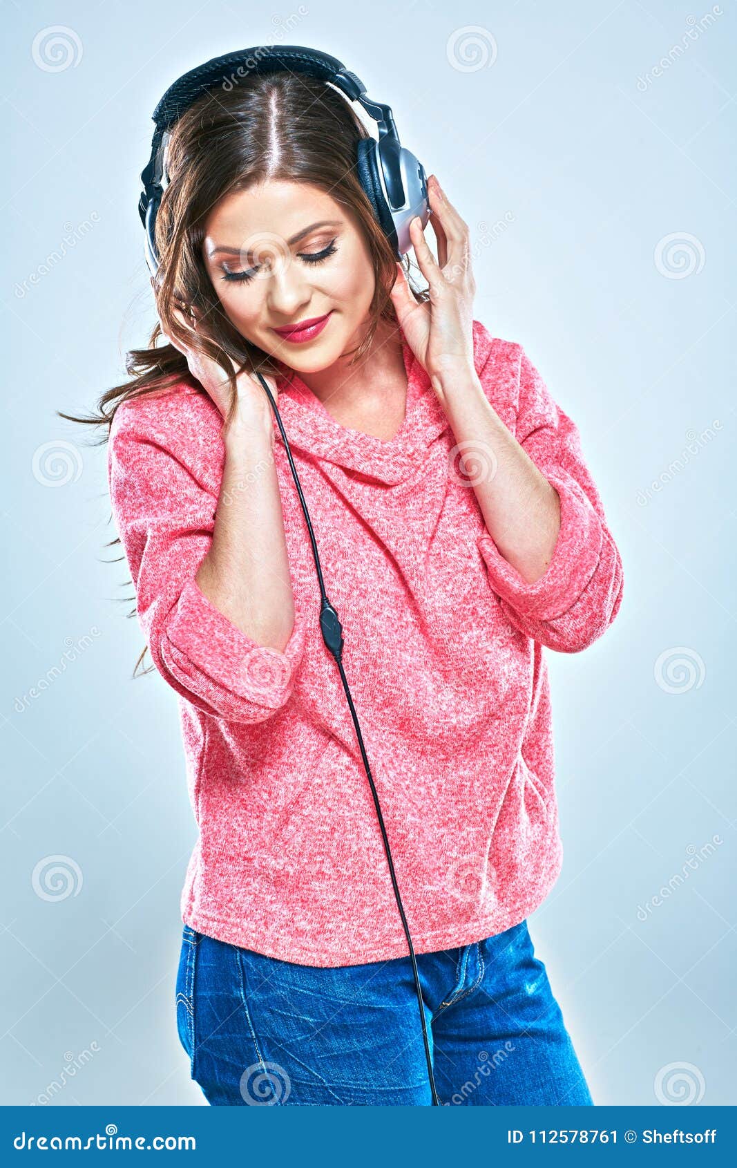 Young Woman Casual Style Dressed Portrait with Headphones Stock Image ... Young Woman Casual Style Dressed Portrait with Headphones Stock Image ...