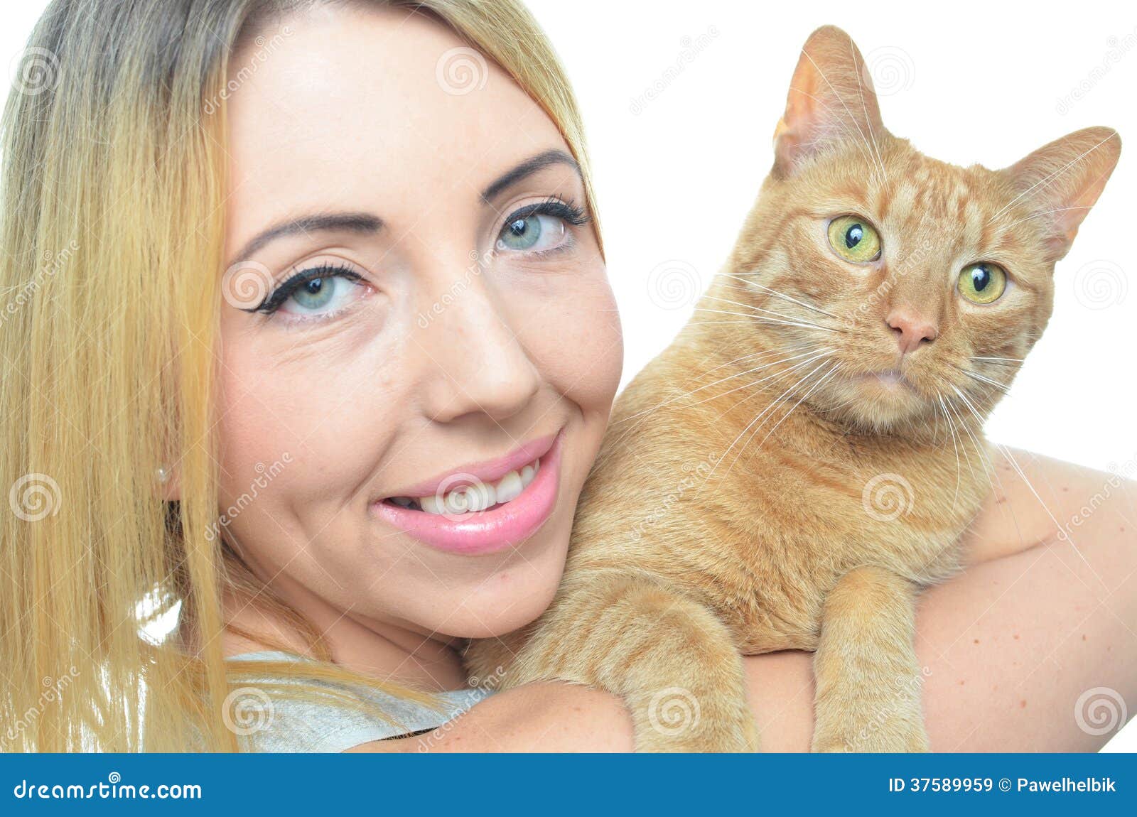 Young woman with cat stock image. Image of amusing, love - 37589959