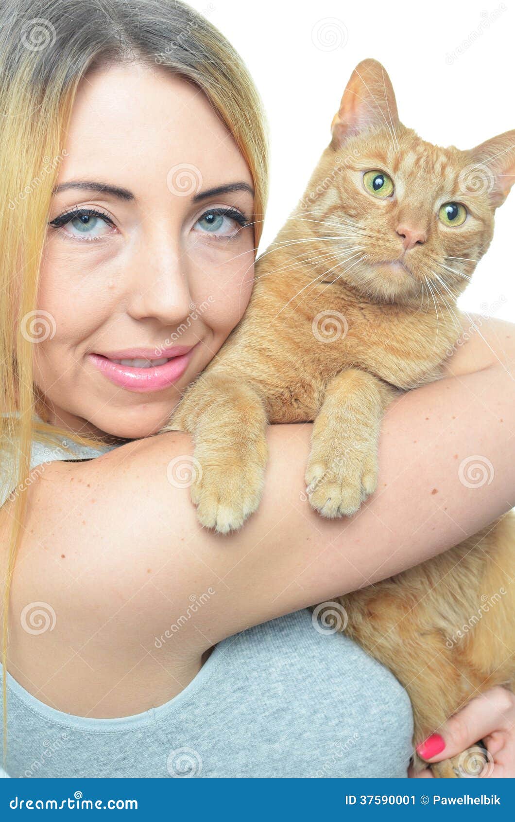 Young woman with cat stock image. Image of kitty, petting - 37590001