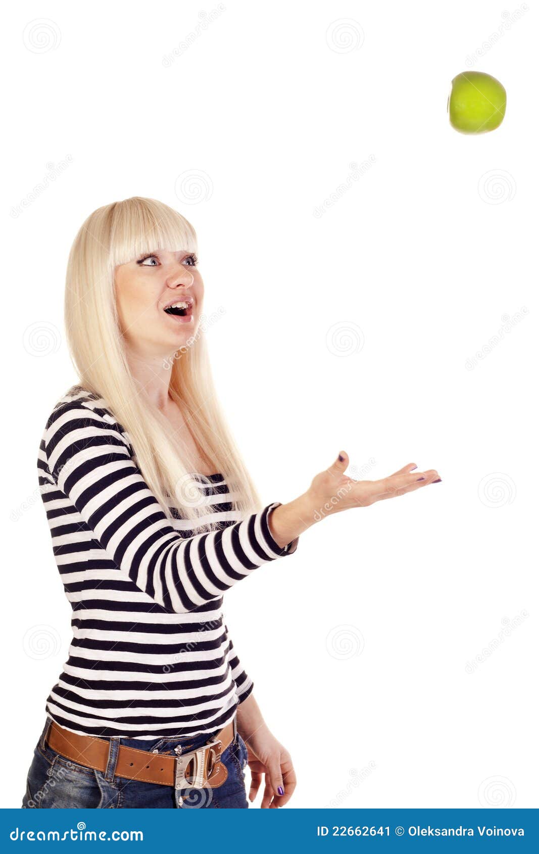 Young Woman Catching an Apple Stock Image - Image of caucasian, catch ...