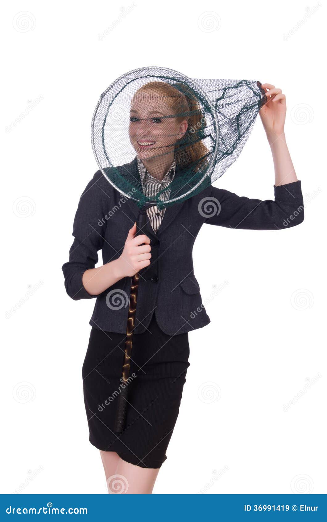 Young Woman with Catching Net Stock Image - Image of cheerful ...