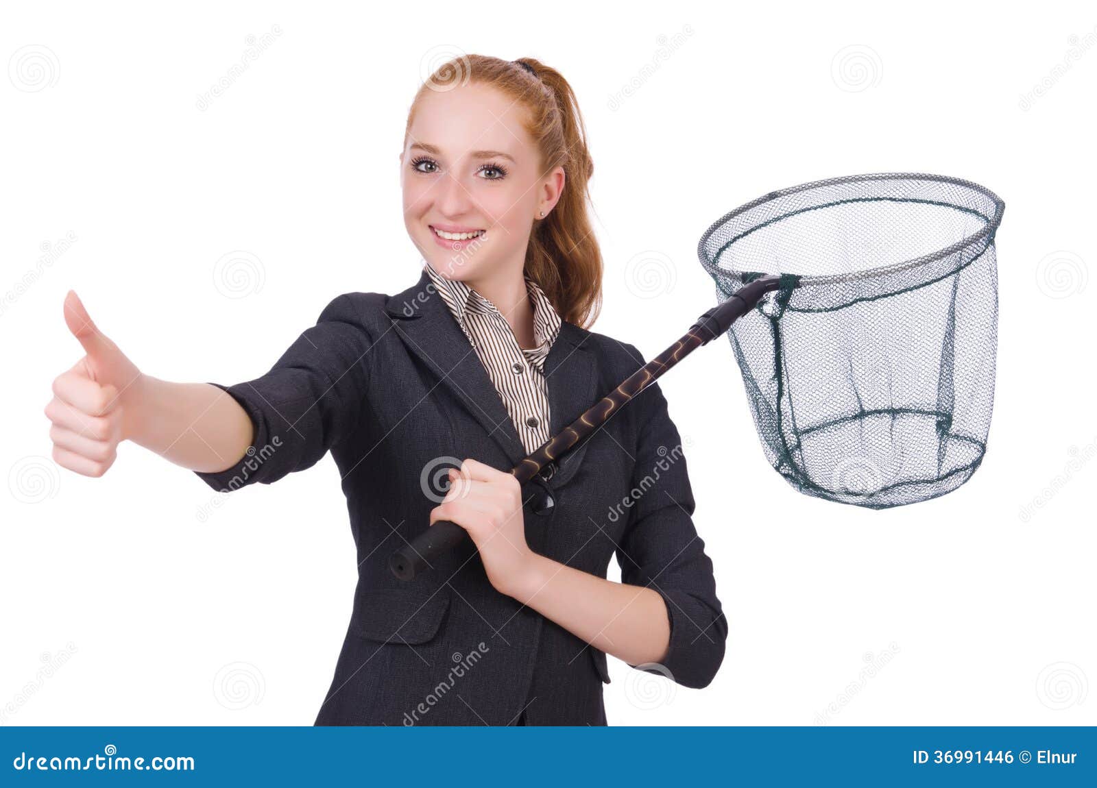 Young Woman with Catching Net Stock Photo - Image of smile, cheerful ...