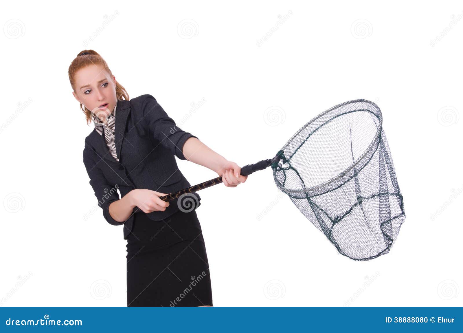 Young Woman with Catching Net Stock Photo - Image of catching, success ...