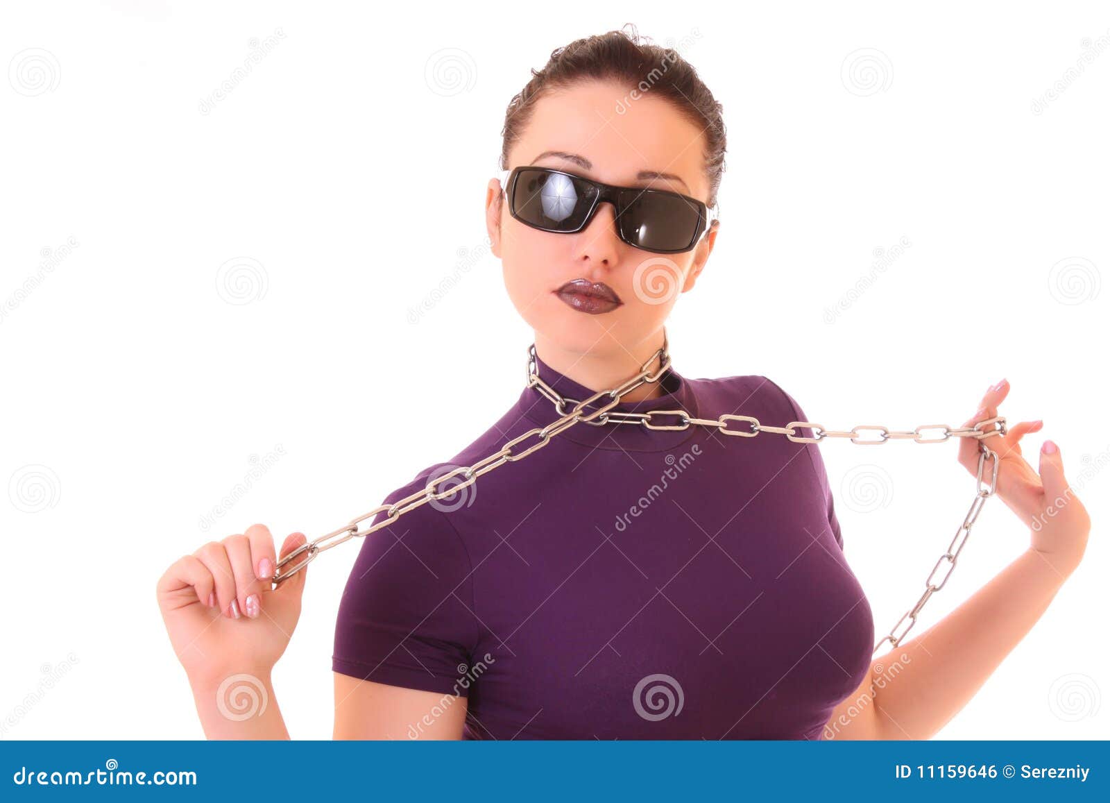 Young Woman with Chain Isolated Stock Photo - Image of female, hair ...