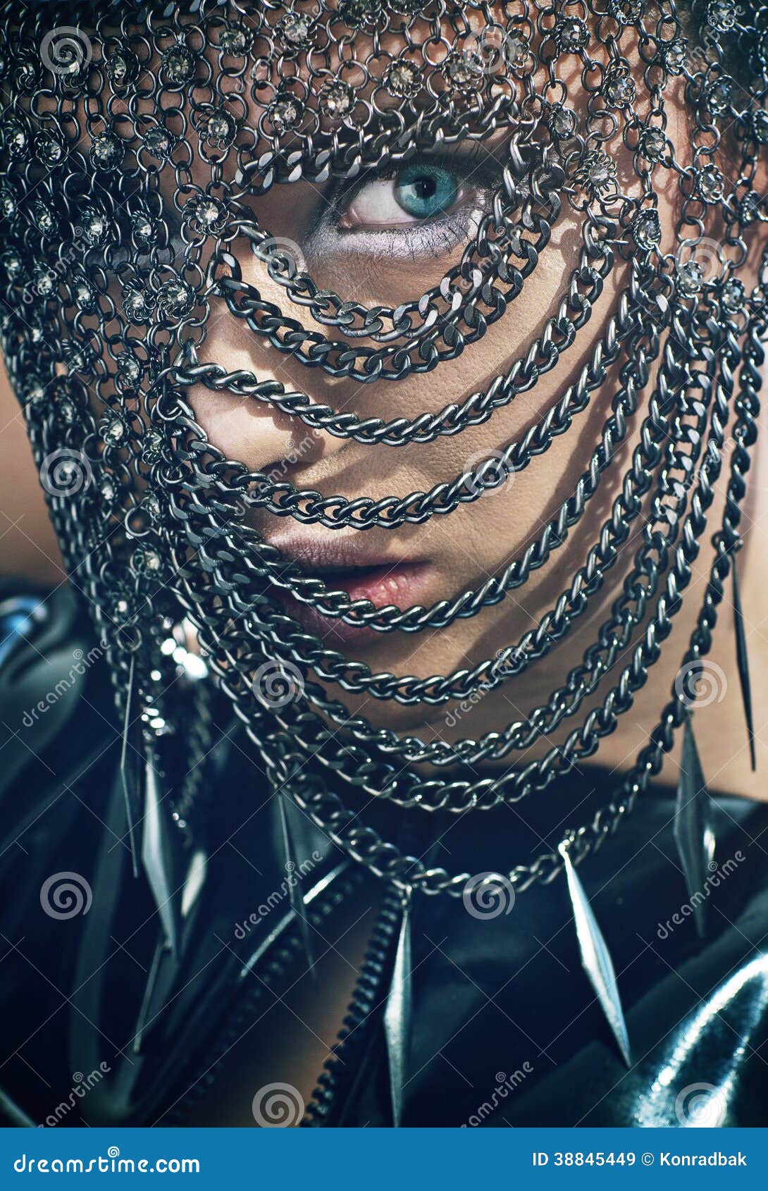 Young Woman with Chain Mask Stock Image - Image of looking, gold: 38845449