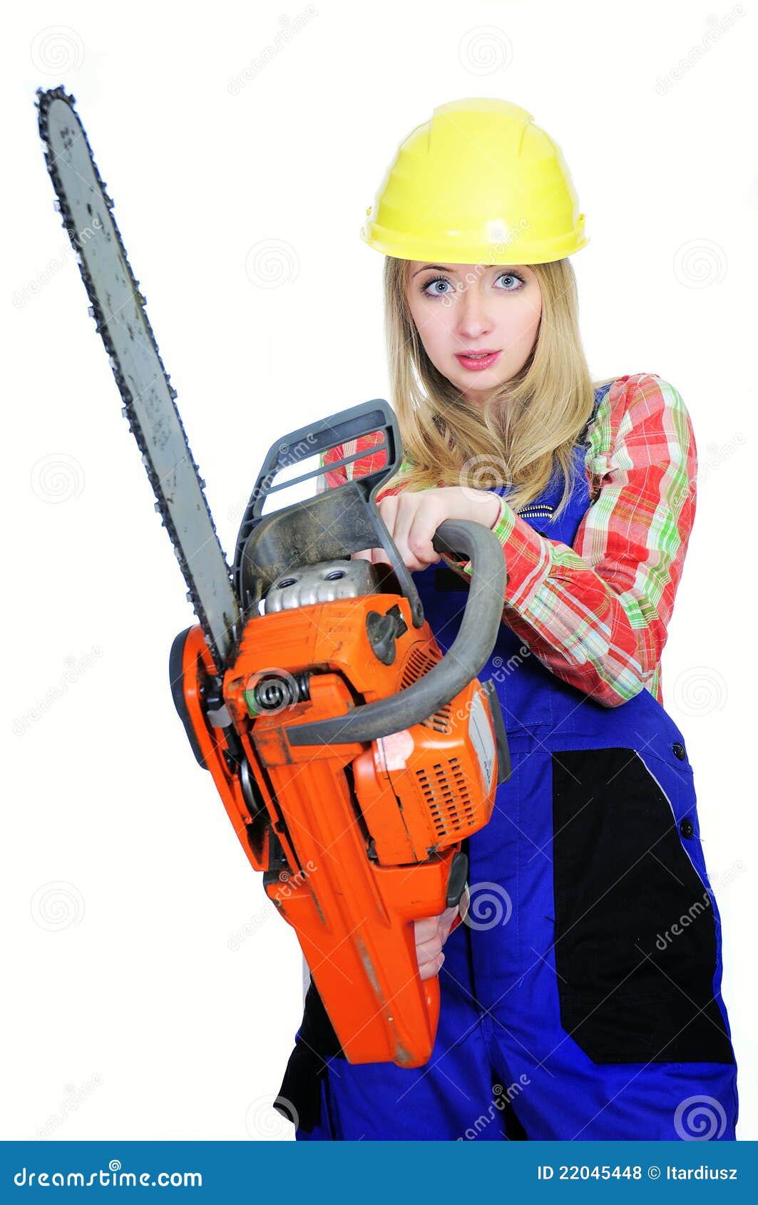 Young Woman with a Chainsaw Stock Photo - Image of sawing, engine: 22045448