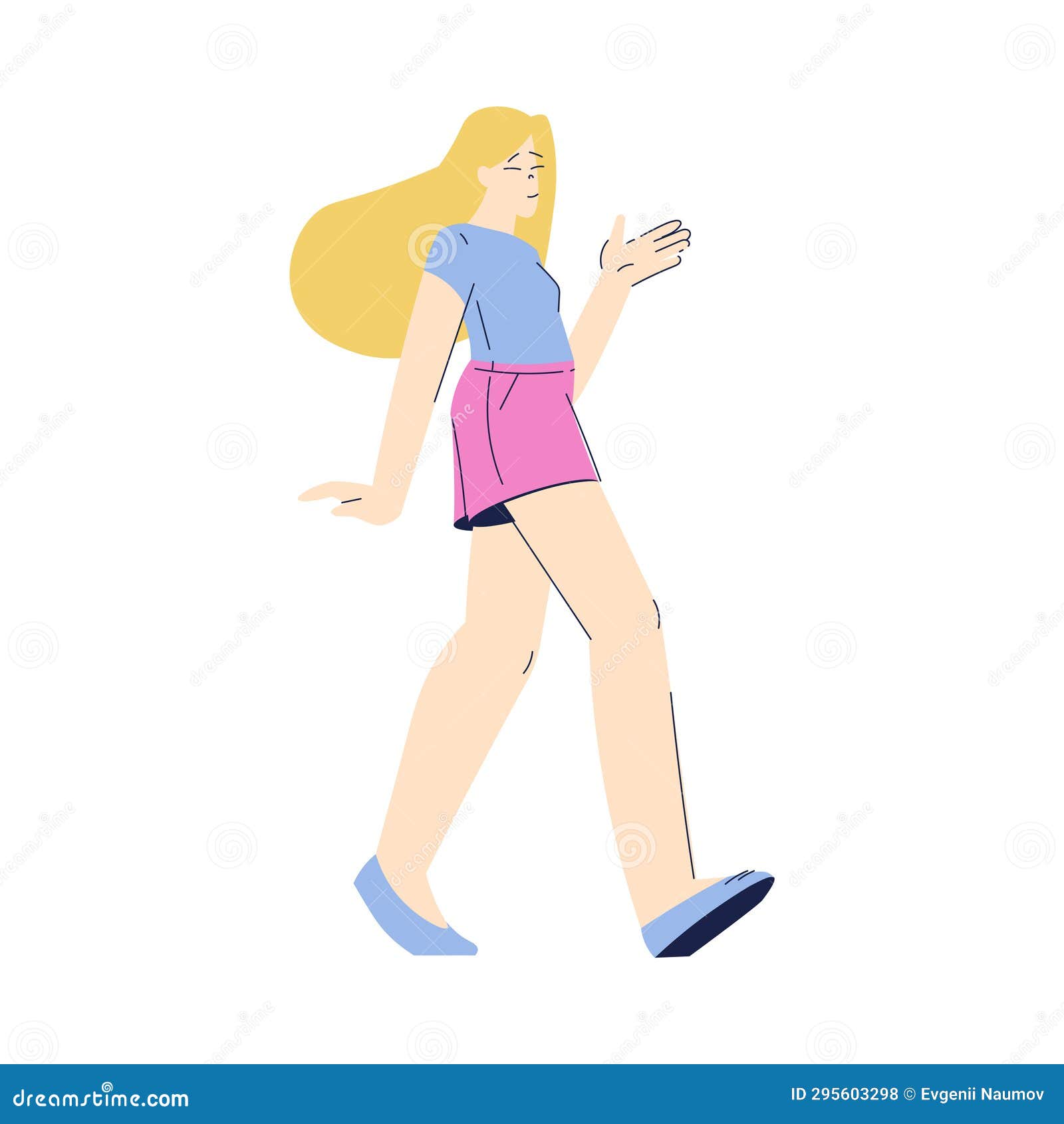 Young Woman Character Walking Moving Forward Vector Illustration Stock ...
