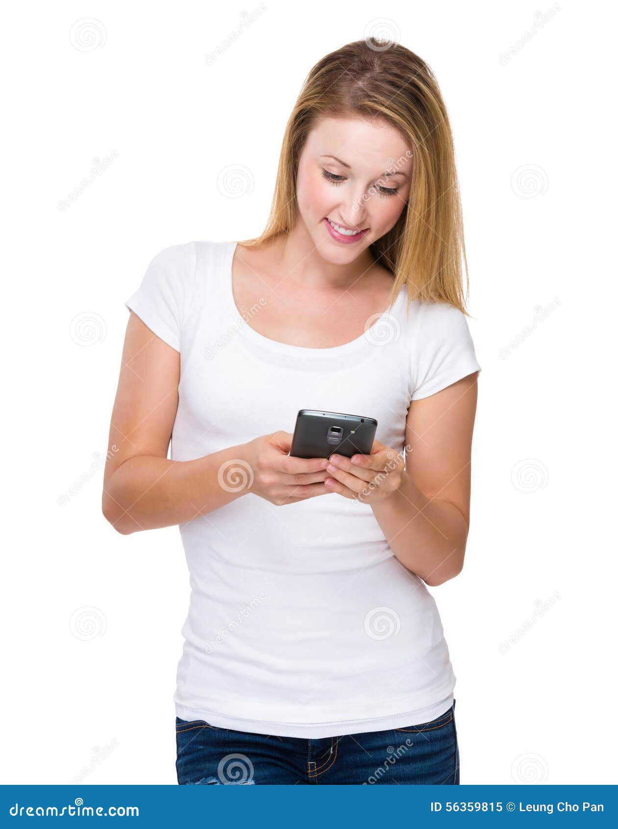 Young Woman Check the Message on Cellphone Stock Image - Image of data ...