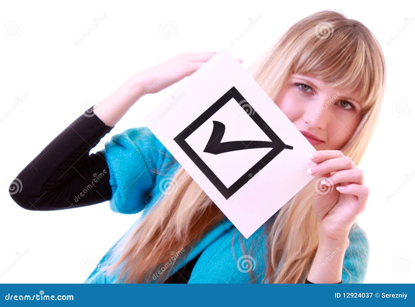 Young Woman with Check Symbol Isolated Stock Image - Image of person ...