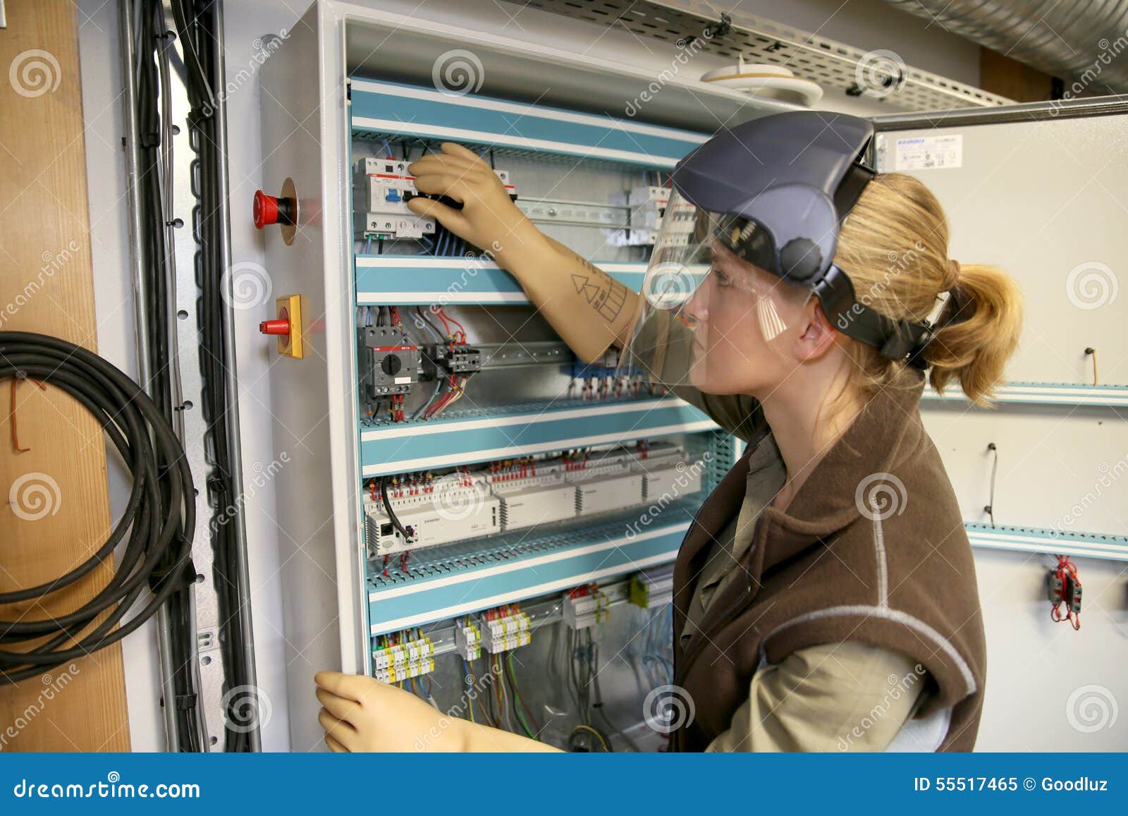 Young Woman Checking Electrical Instalations Stock Image - Image of ...