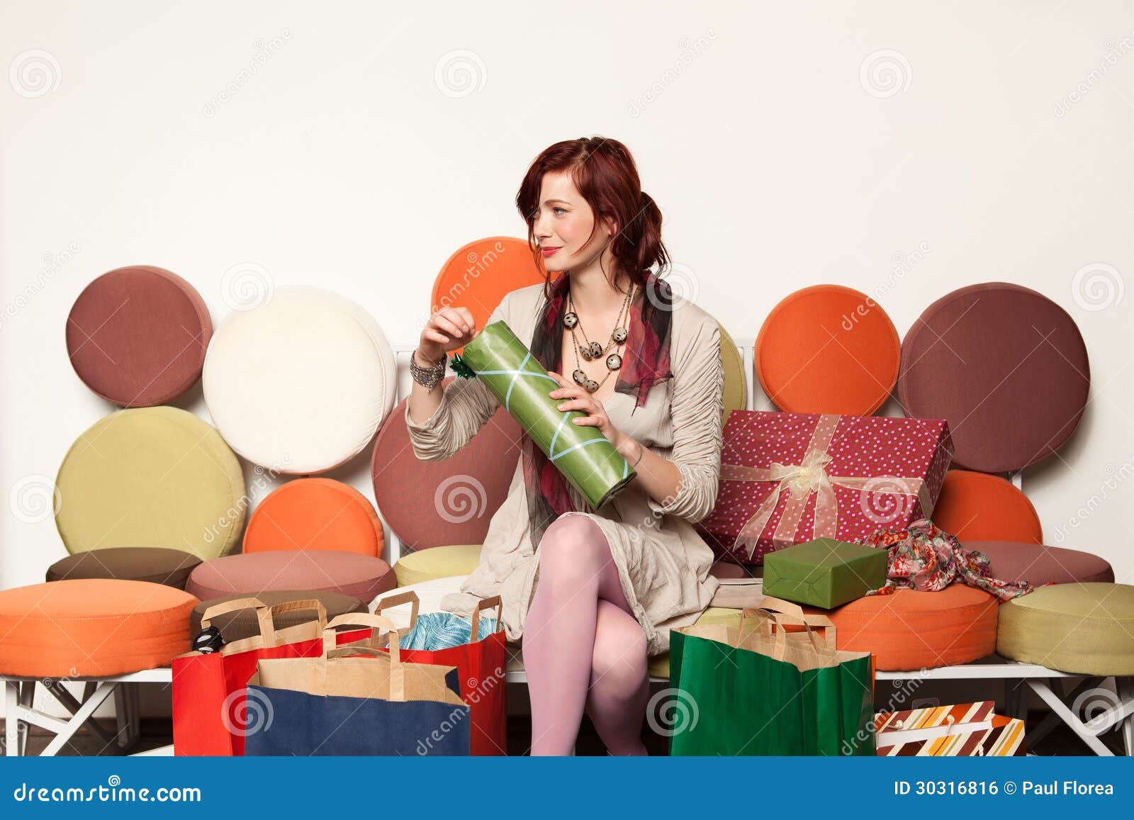 Woman checking gift stock photo. Image of beauty, curiosity - 30316816