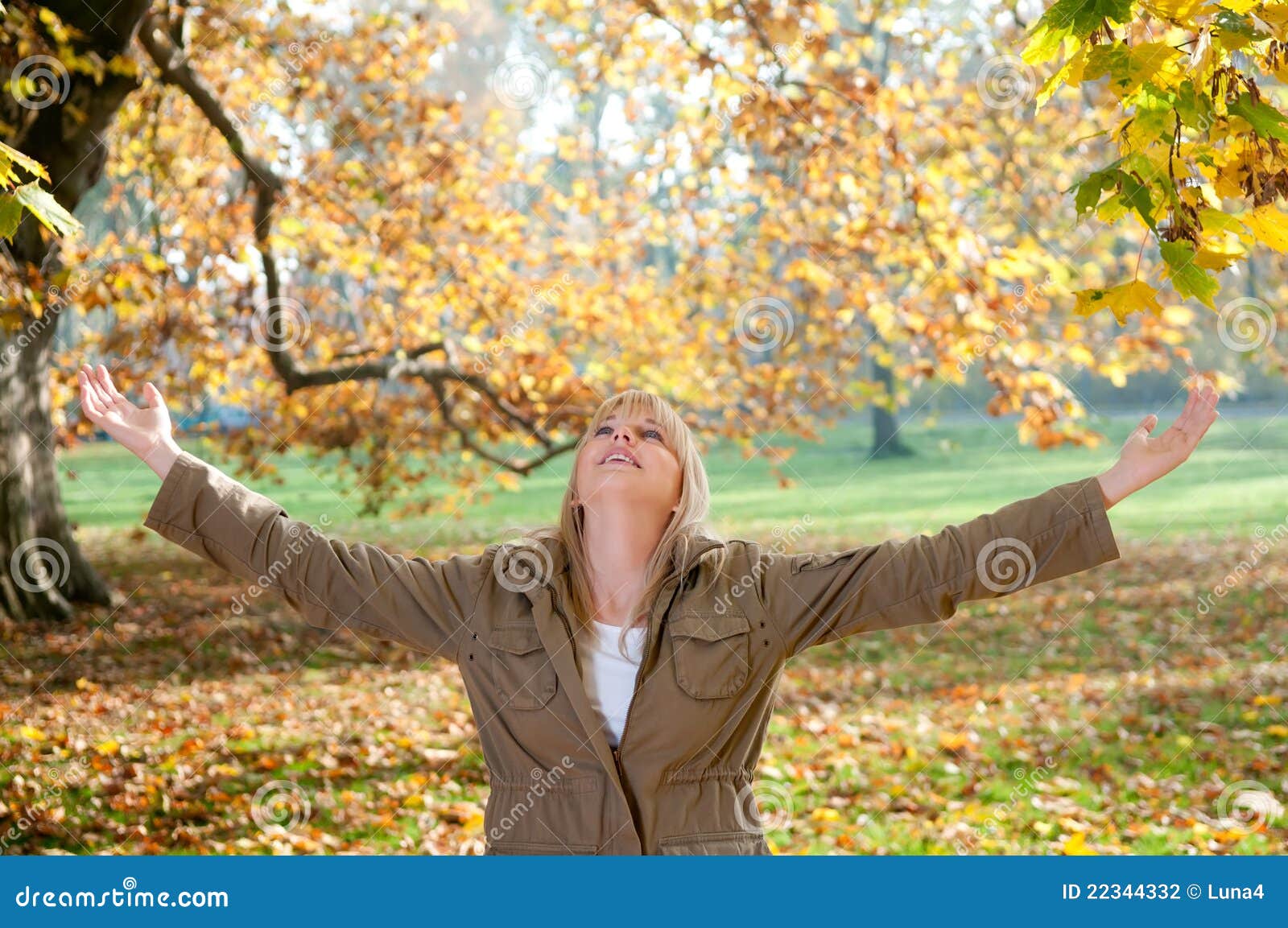 Young woman cheering stock photo. Image of deciduous - 22344332