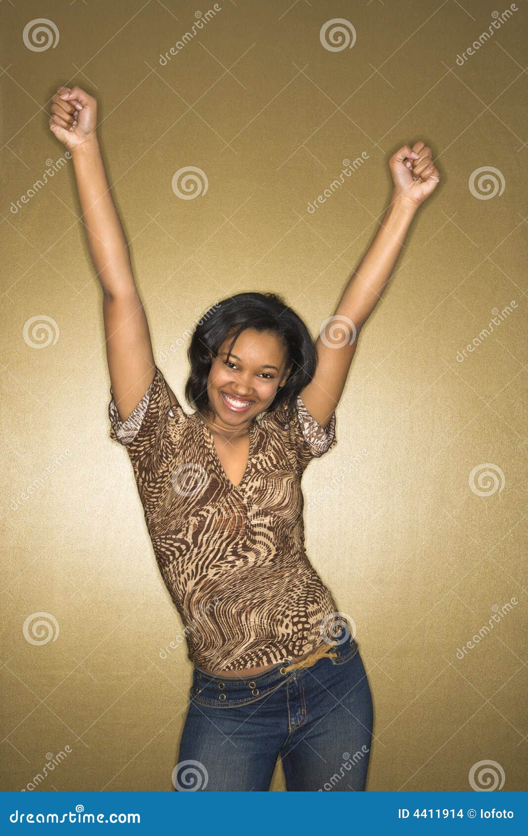 Young woman cheering. stock photo. Image of african, emotion - 4411914