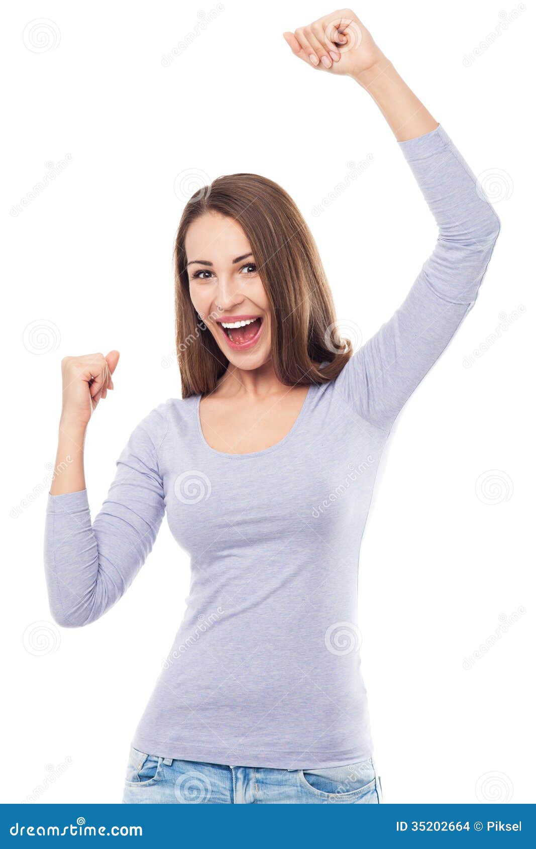Young woman cheering stock photo. Image of satisfaction - 35202664