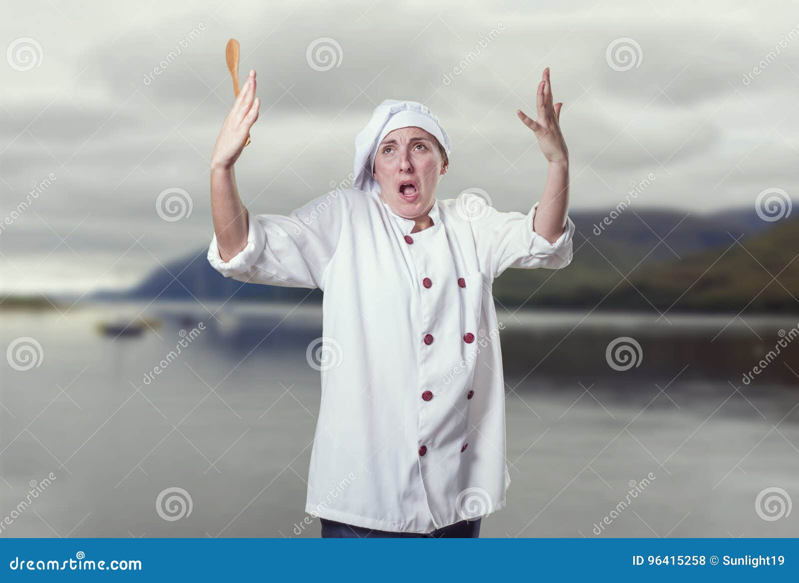 Young Woman Chef Overwhelmed, she Has a Lot of Probems Stock Photo ...