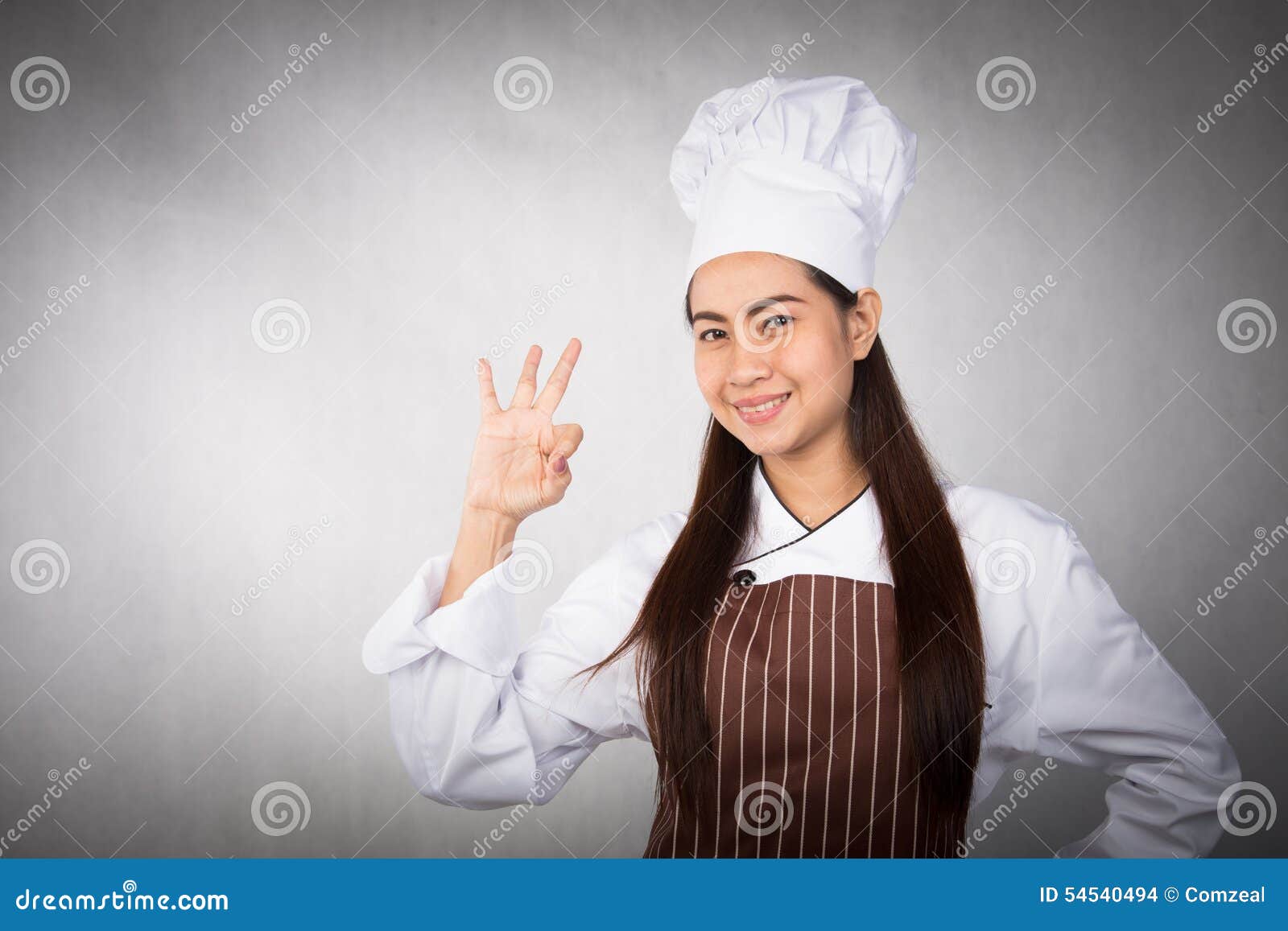 Young Woman Chef Showing Ok Stock Photo - Image of white, sign: 54540494
