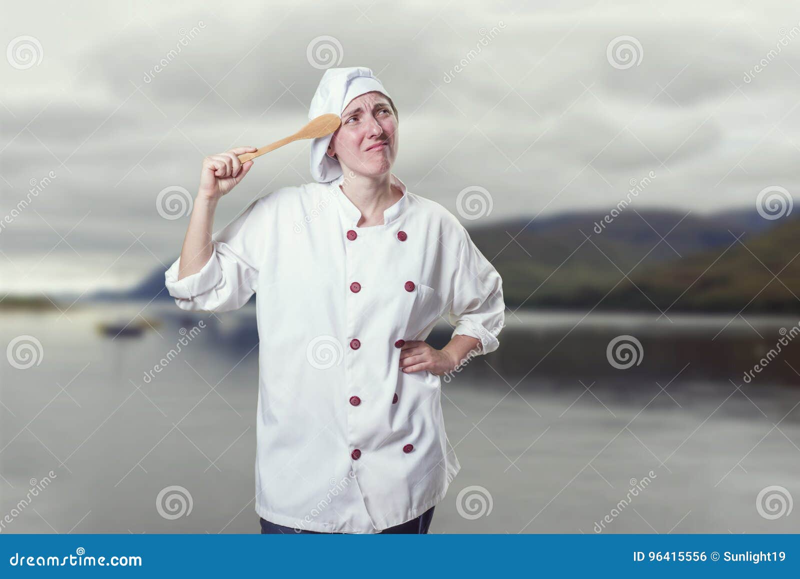 Young Woman Chef is Thinking about Something Stock Photo - Image of ...