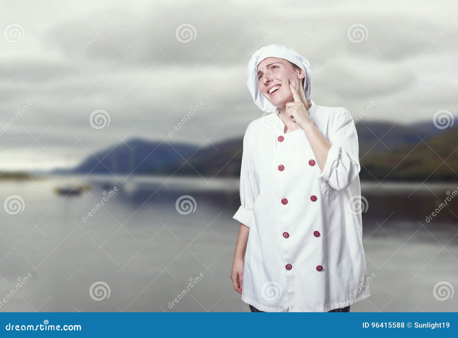 Young Woman Chef is Thinking about Somthing Stock Photo - Image of ...