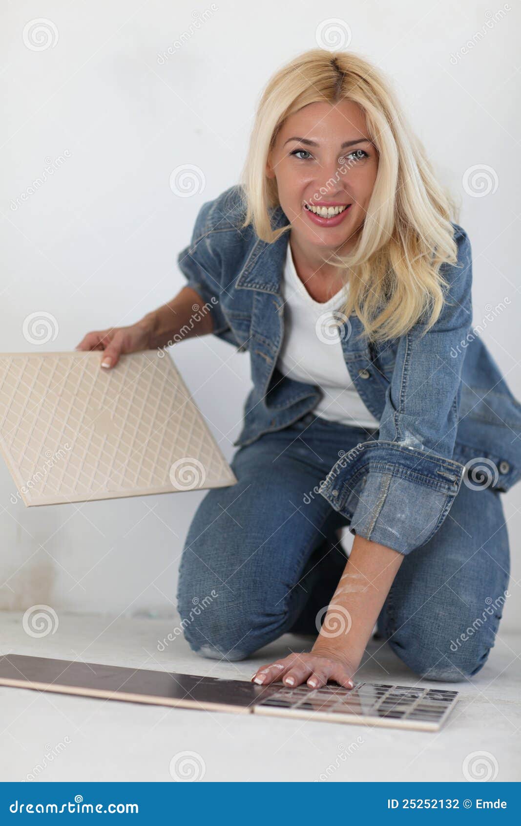 Young woman choose tiles stock photo. Image of plan, happy - 25252132
