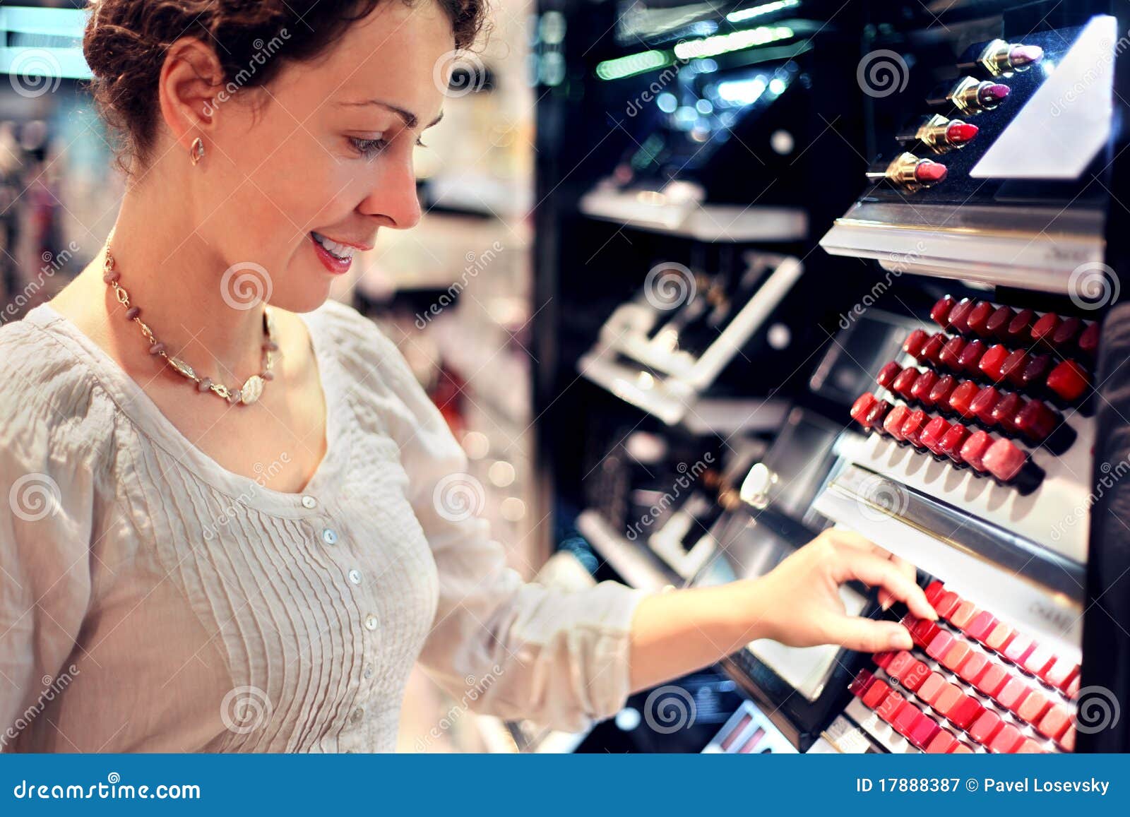 Young Woman Chooses Lipstick in Store Stock Image - Image of pomade ...