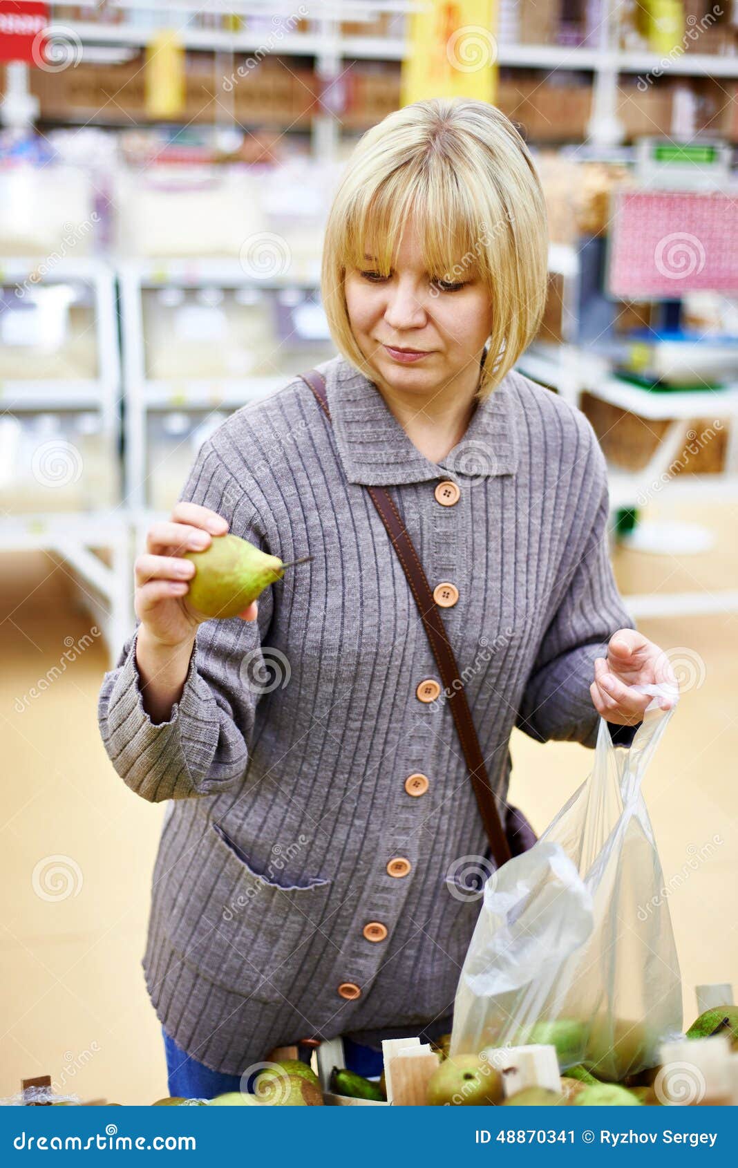Young Woman Chooses Pears in Store Stock Image - Image of person ...
