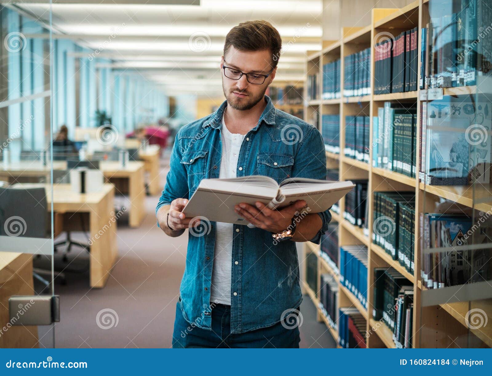 Young Woman Choosing Book in Public Library Stock Photo - Image of read ...