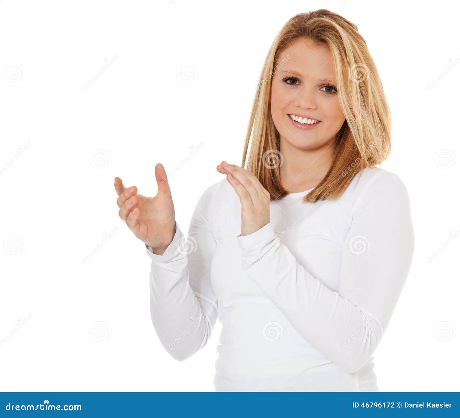 Young woman clapping hands stock photo. Image of positive - 46796172